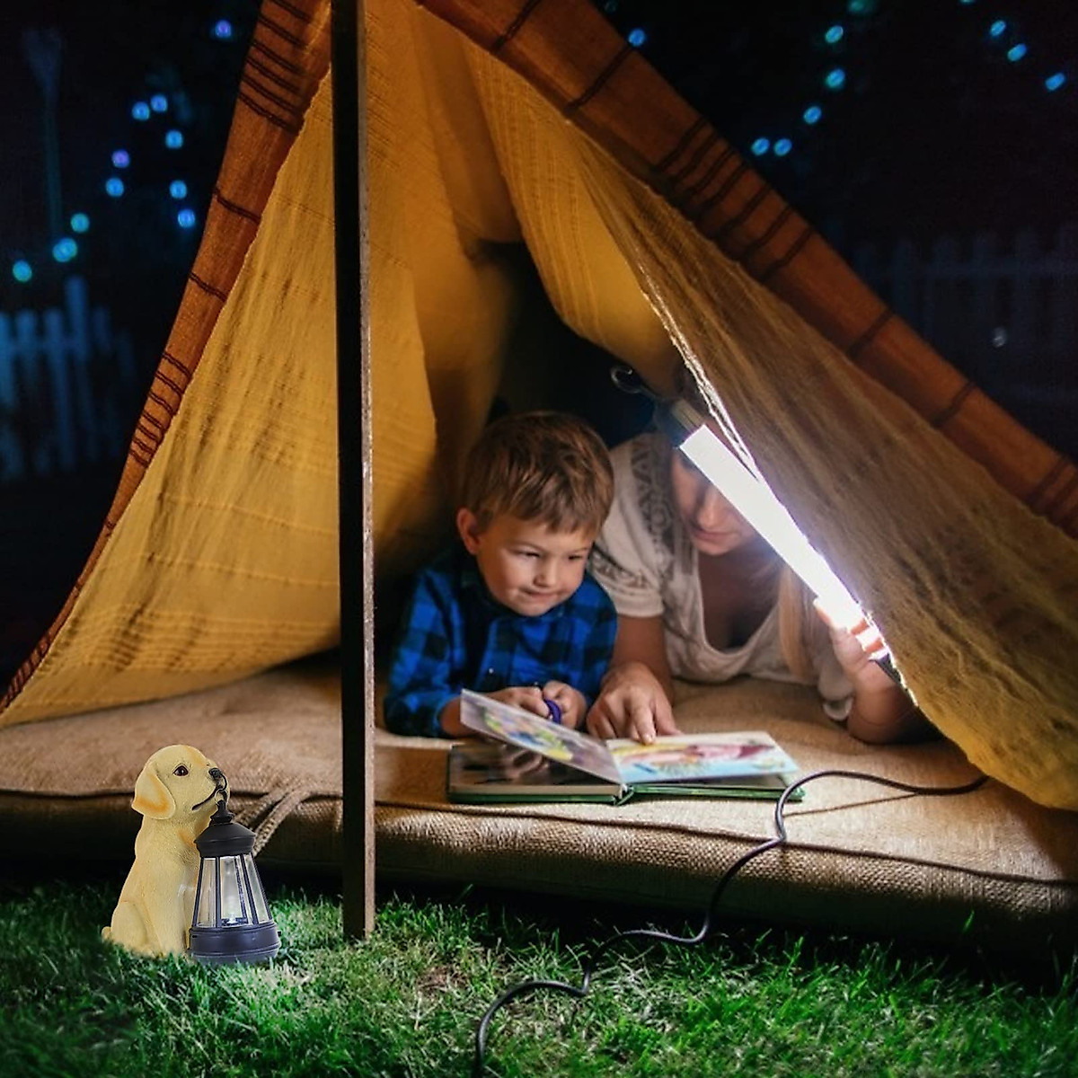 Solar Lights Outdoor Outside Solar Lights Solar Dog Lantern Simulation Resin Cartoon Animal Figurine with LED Light Outdoor Lighting Decor for Patio House Ornaments Home Decor