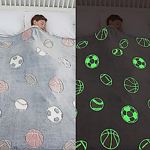 DaysU Glow in The Dark Blanket, Luminous Kids Throw Blanket for Couch Sofa Toddler Bed, Birthday Present for Boys Girls, Micro Flannel Warm Soft Plush Blanket, 50"x60",Ball