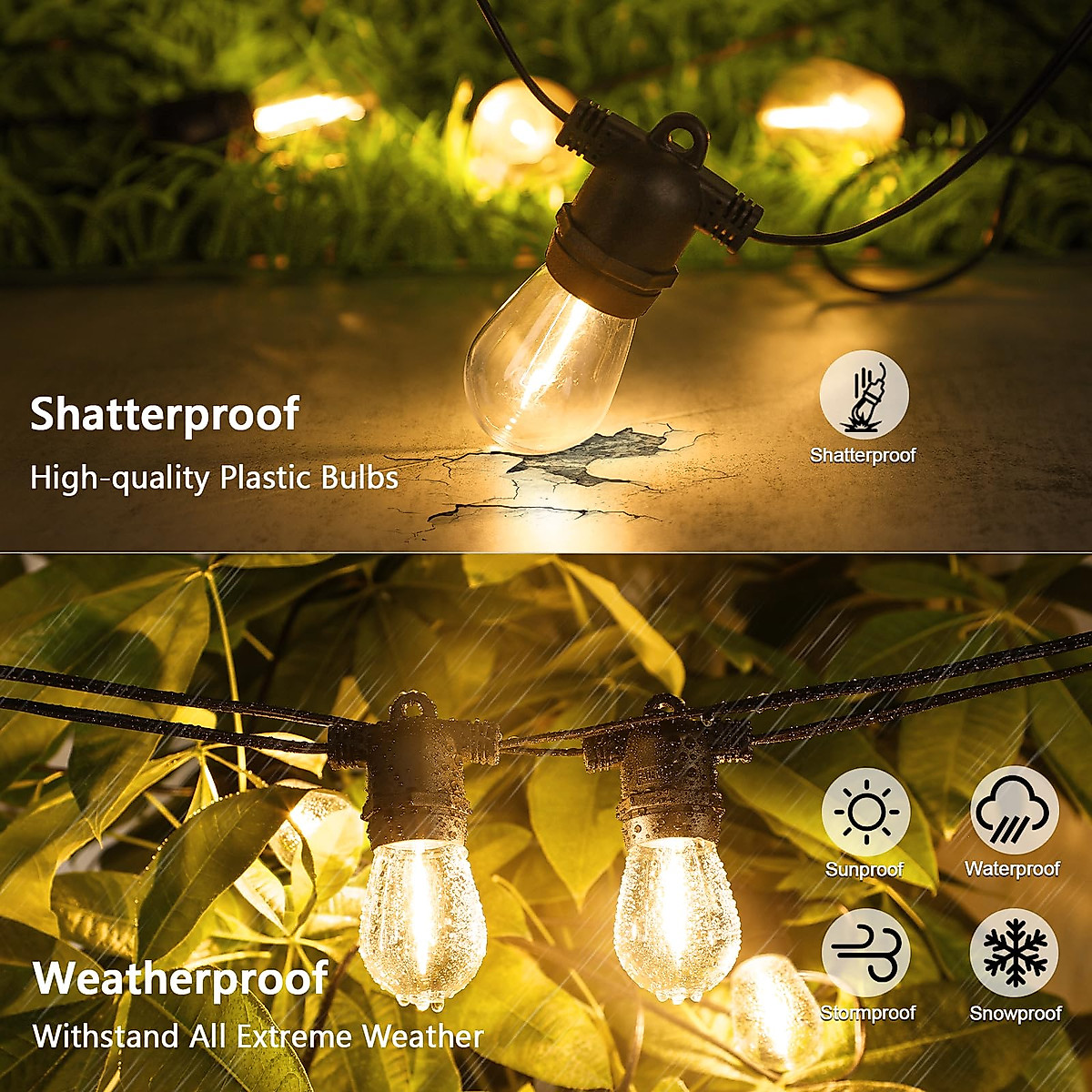 BesLowe 48FT S14 Solar String Lights Outdoor with Remote Controller, Solar Powered Patio Lights Waterproof with LED Edison Bulbs, Dimmable Hanging Lights for Outside Backyard Porch, USB Rechargeable