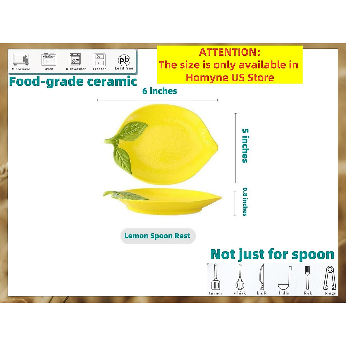 Ceramic Spoon Rest for Stove Top, Cute Spoon Rest for Kitchen Counter, Cooking Spoon Holder for Kitchen Counter, Utensil Rest for Spoon Spatula Ladle or Tong (Yellow Lemon)