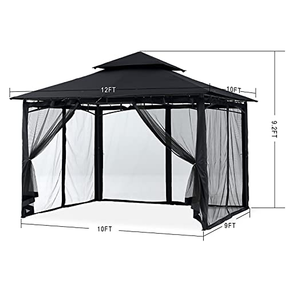 MASTERCANOPY Outdoor Garden Gazebo for Patios with Stable Steel Frame and Netting Walls (10x12,Black)