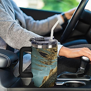 FZQVSGW Fly Fin Fish 40 Oz Tumbler with Handle And Straw Stainless Steel Vacuum Insulated Tumblers Reusable Keep Drinks Cold Coffee Cup Holder Friendly Gifts for Women Men Car Gym Travel