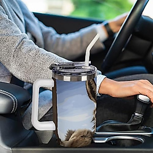 LLUTSNTH 40 Oz Vacuum Tumbler with White Handle Leakproof Insulated Tumbler Funny Donkey Stainless Steel Travel Mug with Lid And Straw Coffee Cup Cute Water Bottles Cup Holder Friendly