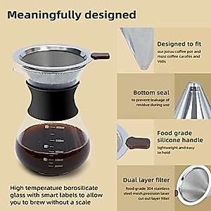 Jocuu Pour Over Coffee Dripper, Stainless Steel Pour Over Coffee Maker, Reusable Slow Drip Coffee Filter, Paperless Cone Coffee Strainer for Single Cup Brew with Non-slip Cup Stand