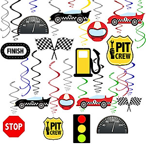 48 Pcs Race Car Party Decorations - Race Car Birthday Party Favors Race Car Party Supplies Race Car Party Hanging Swirls Decorations