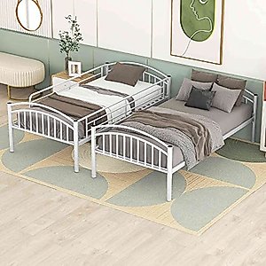 Cotoala Twin Over Twin Metal Bunk Bed with Guardrails and Steel Ladder, Can Be Split into Two, Space Saver Design, No Box Spring Needed