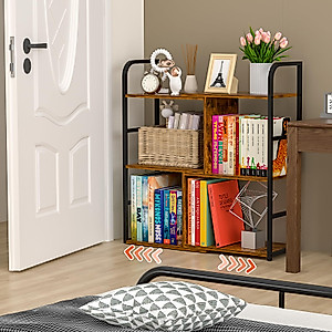 3-Tier Home Office Bookcase Shelf, Expandable Small Book Shelf, Narrow Bookshelves with Metal Frame, Bedroom&Living Room Modern Metal and Wood Standing Storage Shelving Unit Books Shelf Organizer