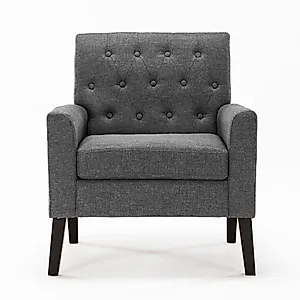 LUE BONA Gray Linen Accent Chairs Set of 2 18.5" H, Upholstered Button Tufted Arm Chairs, Comfy Living Room Chair with Arms, Modern Armchair for Small Space, Bedroom, Living Room