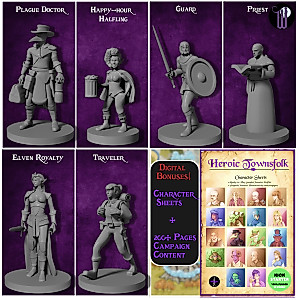 Newcombie Wildspire 58 Fantasy Miniatures Set Townsfolk Characters for DND Miniatures Bulk 28mm Dungeons and Dragons Miniatures | for DND Minis and D&D Miniatures I Character Sheets & Quests