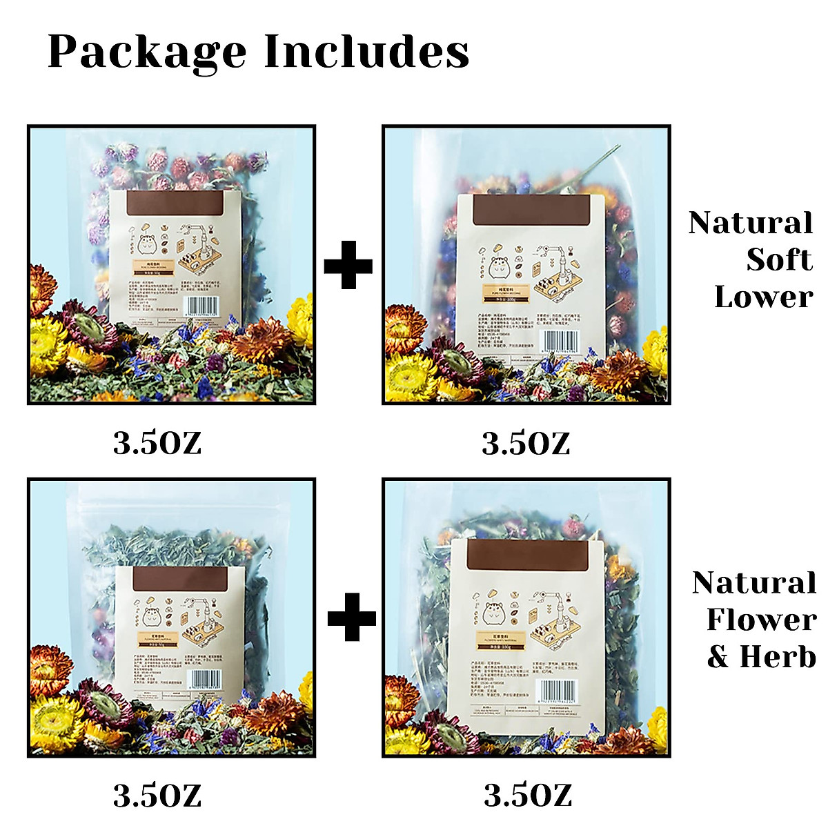 Hamster Bedding, Natural Soft Dried Flowers Bedding, Small Pet Litter Habitat Mat Edible Treat for Guinea Pigs Rabbits Gerbils Rats Squirrels Chinchillas (Dried Flowers)