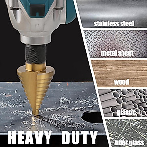 Vearter HSS Straight Groove Step Drill Bits, 1/8" - 1/2" Unibit 13 Steps M2 Material Titanium Coated Hex Shank for Drilling Holes in Stainless Steel Aluminium Sheet Metal Wood Plastic PVC