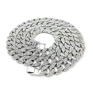Shiny Jewelers USA Mens Iced Out Hip Hop Silver tone CZ Miami Cuban Link Chain Choker Necklace (16")