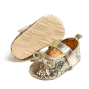 Baby Girls Mary Jane Flats with Bowknot Headband Infant Princess Dress Soft Sole Crib Shoes Non-Slip for Toddler First Walkers