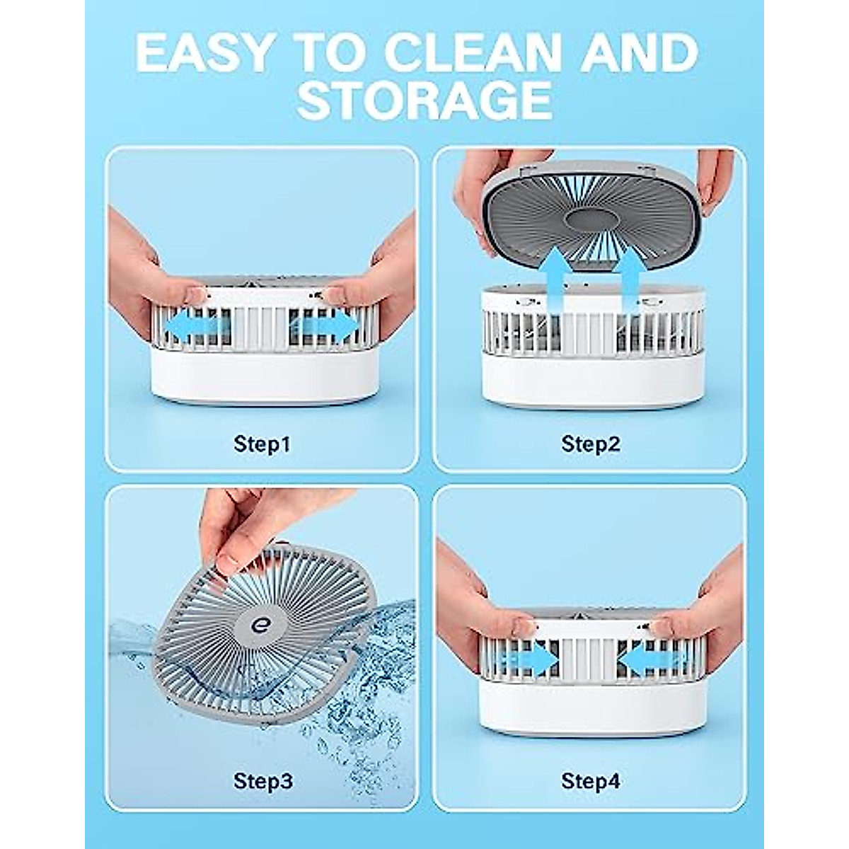 esemoil Portable Foldable Fan for Travel, 8" Oscillating Rechargeable Fan with Remote, 7200mAh Rechargeable Folding Standing Table Fan with 4 Speeds, Floor Pedestal Fan for Bedroom Office Travel Camp