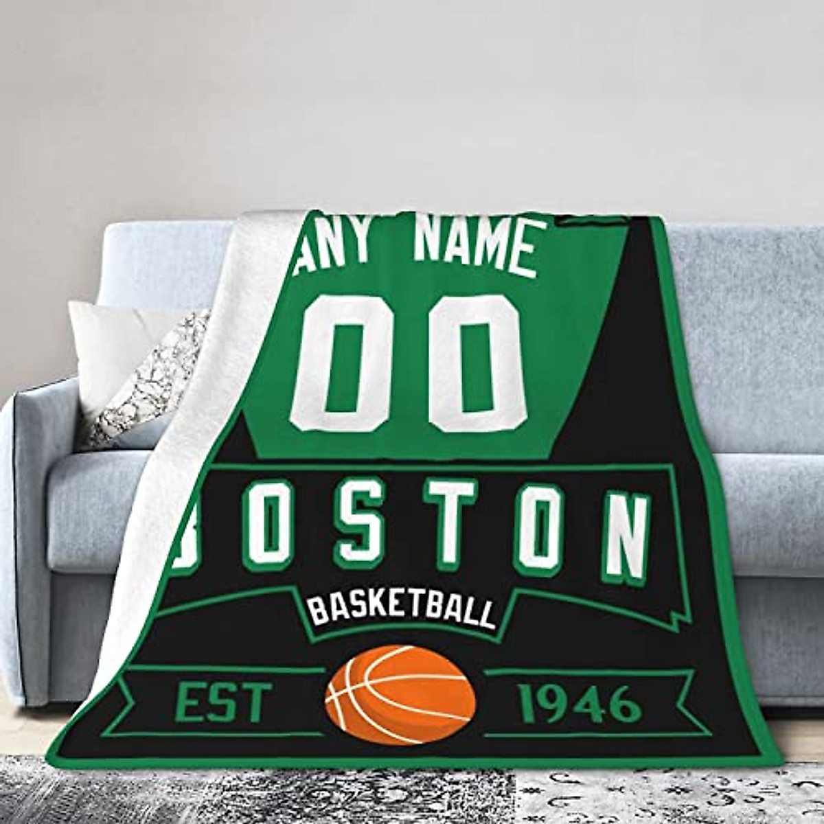 Custom Throw Blankets for Bed Personalized Basketball City Fans Gift Winter Summer Fleece Blanket Name and Number, 30"x40", 50"x60"