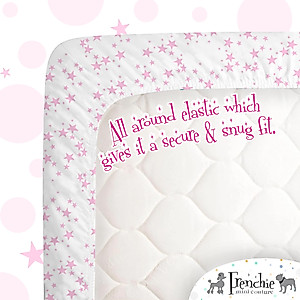 Frenchie Mini Couture Fitted Crib Sheets 100% Woven Cotton Fits Toddler Mattress, Pink Stars, 70 x 140 x 20cm, 2-Pack
