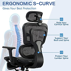 Ergonomic Office Chair with Foot Rest,Home Desk Chair Breathable Mesh, Lumbar Support Computer Chair with Flip-up Arms, Swivel Task Chair, Adjustable Height Gaming Chair Black