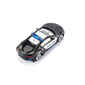 Siku 1533, BMW i8 US Police Car, Metal/Plastic, Black/White, Versatile, Toy Vehicle for Children