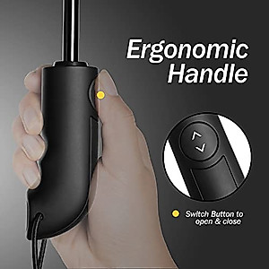 Travel Inverted Umbrella Compact Windproof- Automatic reverse Black Umbrellas for Rain - Men and Women, Folding Portable Teflon Coating 120cm Span, 10 Large Rids Umbrella