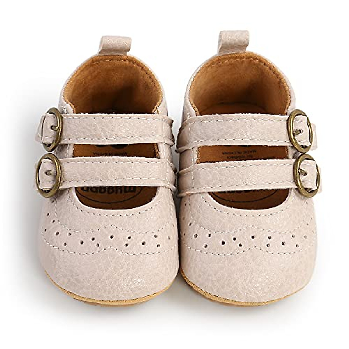 BENHERO Baby Girls Shoes Infant Mary Jane Flats Princess Wedding Dress Baby Sneaker Shoes(6-12 Months Infant H/Beige)