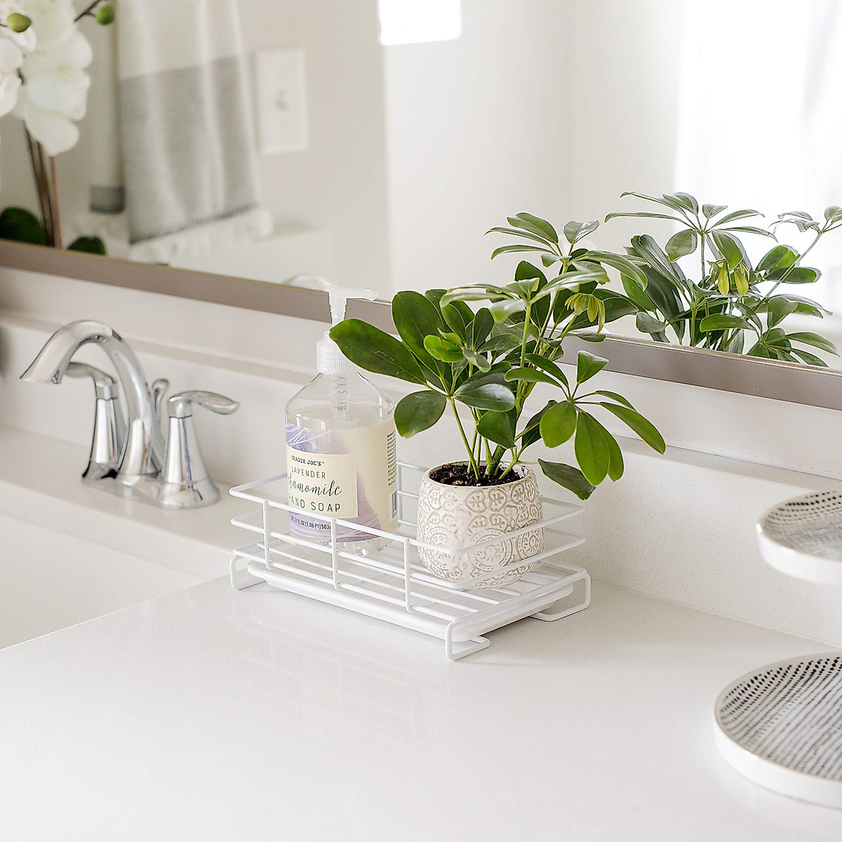 Handy Home Concepts Kitchen Sink Sponge Soap Holder for Countertop Large White Kitchen Soap Tray Sink Organizer