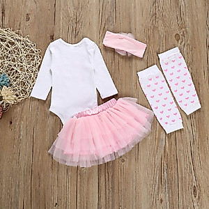 XFGLCK Newborn My 1st Easter Skirt Outfit Baby Girl Bunny Letters Short Sleeve Bodysuit Tutu Skirt Headband Leg Warmers 4pcs (My 1st Easter, 0-3 m)
