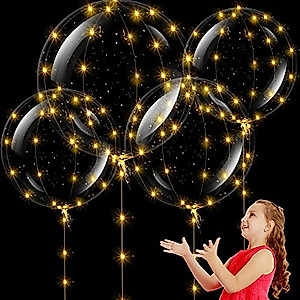 4 Pcs 36 Inches Light up Clear Bobo Balloons Valentine's Day Large Glow LED Balloons with String Lights Jumbo Transparent Balloons for DIY Wedding Banquet Party Anniversary (Warm White Light)
