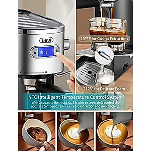 Gevi Espresso Machines 20 Bar Fast Heating Automatic Cappuccino Coffee Maker with Foaming Milk Frother Wand for Espresso, 1.2L Removable Water Tank, Double Temperature Control System 1350W, Black