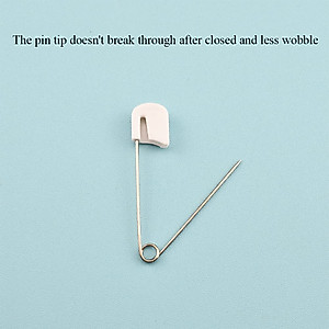 HAHIYO 52mm Length Plastic Head Cloth Pins Closed Sturdy Easy Penetrate Safer Operate Reusable Durable Stainless Steel Nappy Diaper Pin White 50 PCS for Sock Towel Bed Sheet Vurtains Clothing