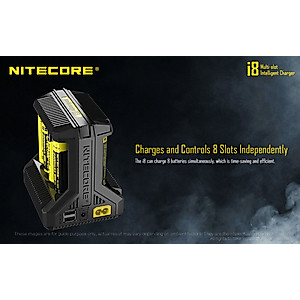 EdisonBright NITECORE i8 Eight Bays Smart Battery Charger for Li-ion/IMR/Ni-MH/Ni-Cd 26650 22650 18650 18490 18350 16340 RCR123 14500 AA AAA AAAA C D USB BBX3 Battery Carry case