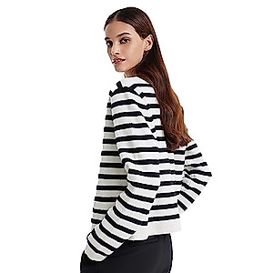GOELIA Women's Striped Short Cardigan Sweater, Crewneck Button Up Knit Wool Sweaters