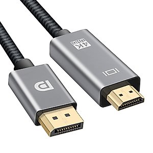 PEUZAVA 4K DisplayPort to HDMI Cable 6ft, Premium DP to HDMI Braided High Speed Cord Compatible with Computer Desktop Laptop PC Monitor Projector HDTV