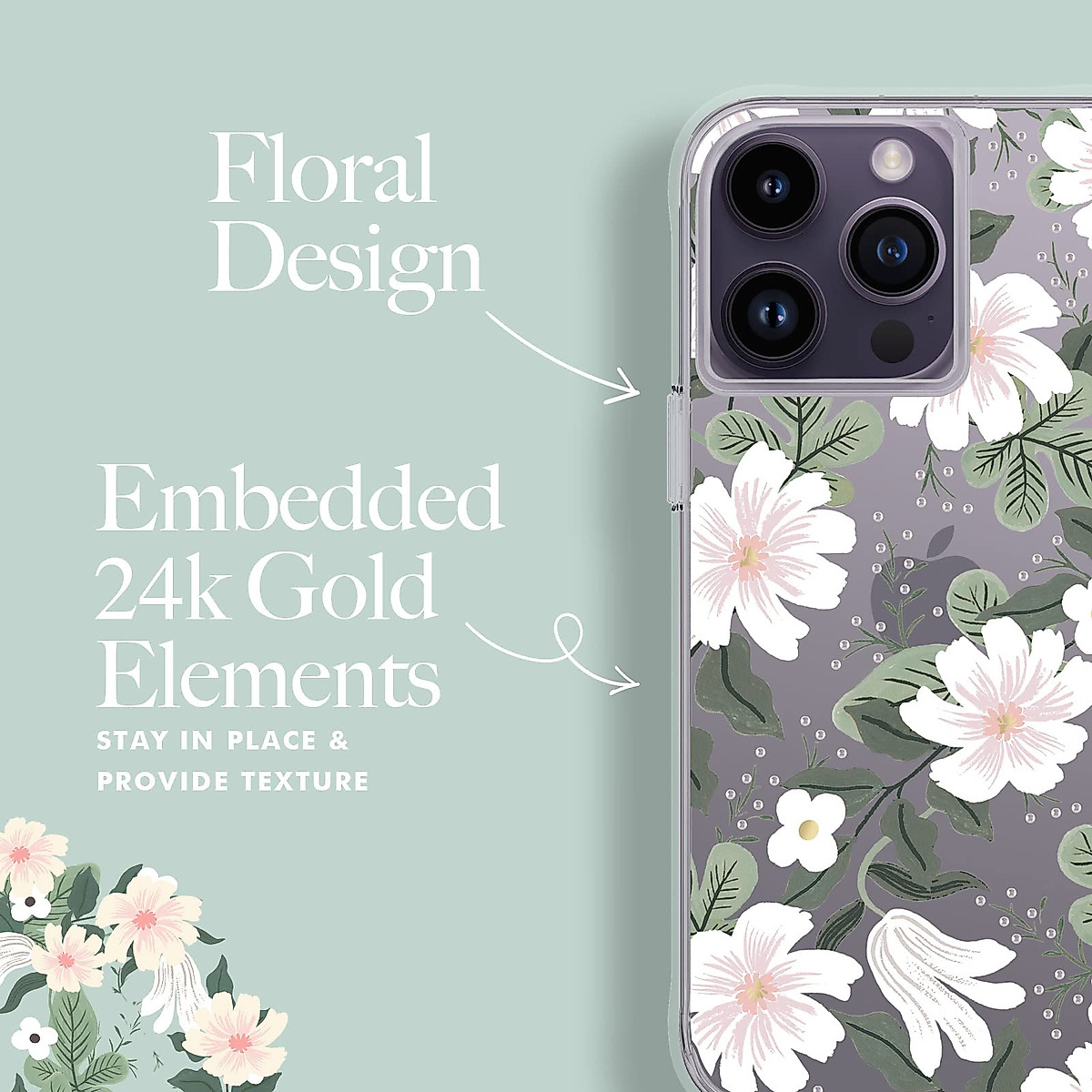 Rifle Paper Co. iPhone 14 Pro Max Case [Works with Wireless Charger] [10ft Drop Protection] Cute iPhone Case 6.7" with Floral Pattern, Anti-Scratch Tech, Shockproof Material, Slim Fit - Willow