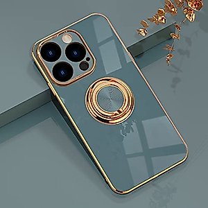 aowner for iPhone 14 Pro Case with Ring Holder, 360 Rotatable Magnetic Kickstand Support Car Mount Slim Shockproof for Women Men Protective Phone Case for iPhone 14 Pro 6.1", Blue Gray/Gold