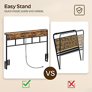 YATINEY Queen Size Headboard Only, Headboard for Queen Size Bed with Storage, Industrial Wooden Headboard with Outlet, USB and Type C Port, Adjustable Height, Sturdy and Stable, Rustic Brown and Black