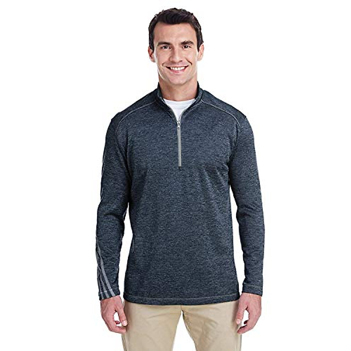 Adidas Brushed Terry Heathered Quarter-Zip Pullover 2XL Navy Heather/ Mid Grey