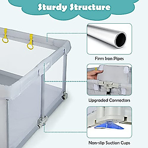 INFANS Baby Playpen Foldable, 50’’x50’’ Large Baby Playard for Toddlers with Gate, Soft Visible Mesh, Indoor Outdoor Kids Activity Center Baby Fence with 4 Handlers 50 Ocean Balls (Gray)