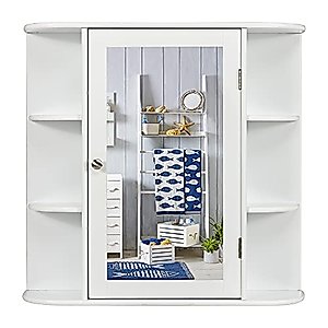 GLACER Bathroom Mirror Cabinet, Modern Wall Cabinet with Mirror, Medicine Cabinet with Mirror, Ideal for Bathroom, Dressing Room or Living Room, 26 x 6.5 x 25 inches (White)