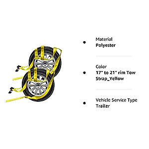 Bang4buck 2 Pieces Tow Dolly Straps, Universal Adjustable Tie Down Tow Straps 15" to 20" Rim Size Fits for Demco Kar Kaddy Dollys with 2 Flat Hooks (5" to 20" Rim Tow Strap_Yellow)