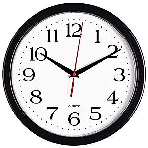 Bernhard Products Black Wall Clock Silent Non Ticking 10 Inch Quality Quartz Battery Operated Round Easy to Read Home/Office/Kitchen/Classroom/School Clock Sweep Movement