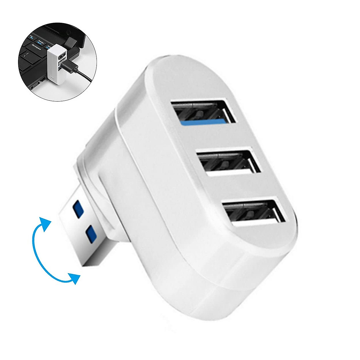 TXY Universal Mini Rotatable 1 Port USB 3.0, 2 Port USB 2.0 Hub High Speed Data Transfer Splitter Box Adapter USB Expander for PC Laptop (White)