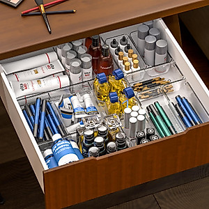 8 PCS Clear In Drawer Organizer Set,5 Sizes With Adjustable Compartments Drawer Organizer Tray,Plastic Shallow Makeup Drawer Organizer Trays for Bathroom,Vanity,Desk Storage Containers for Drawers