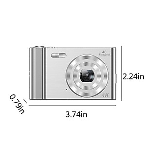 Digital Camera, 4K 48MP Compact Camera with 16X Digital Zoom, Portable Point and Shoot Digital Cameras with 32GB SD Card and Storage Bag for Boys Girls Teens Students (Silver)
