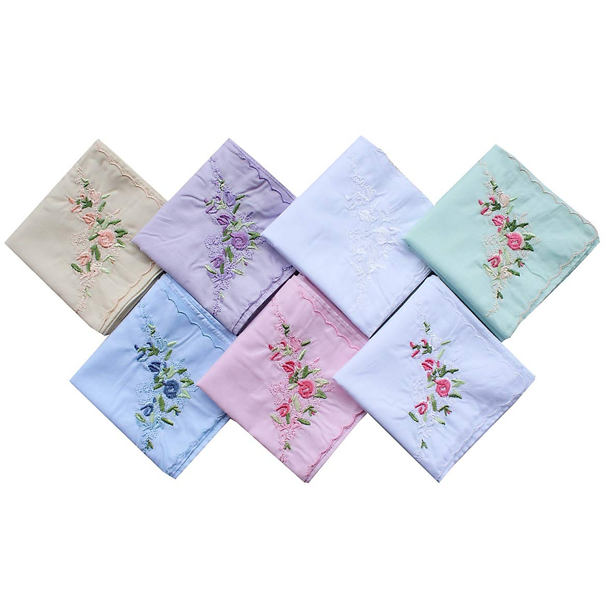 Women's Handkerchiefs 100% Cotton Rose Embroidery Hankies 17"