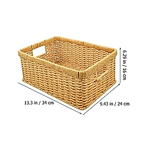 OUNONA Wicker Baskets for Shelves Toilet Paper Basket Rectangular Rattan Baskets with Built-in Handles Hand-woven Water Hyacinth Storage Baskets - Khaki