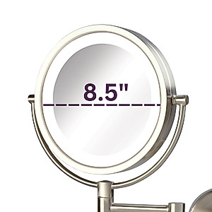 JERDON Sharper Image Wall-Mounted Lighted Sensor Makeup Mirror - Two-Sided Makeup Mirror with 8X Magnification & Swivel Design - 8.5-Inch Diameter Mirror in Nickel Finish - Model JRT9500NL