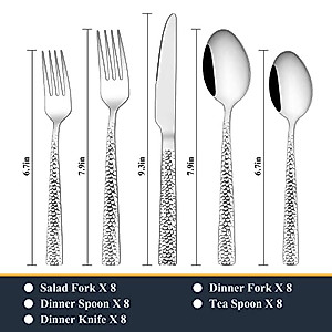 Hammered Silverware Set, Paincco 40-Piece Stainless Steel Square Flatware Set for 8, Tableware Cutlery Set, Utensil Set for Home Restaurant, Includes Fork Knife Spoon, Modern Design, Dishwasher Safe