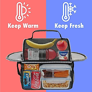 OPUX Lunch Box for Men, Adult Lunch Box Cooler, Insulated Lunch Bag Women, Dual Compartment Lunchbox for Work, Leakproof Double Decker Lunch Bag, Soft Lunch Pail Tote Boys Girls Kids School, Dark Gray
