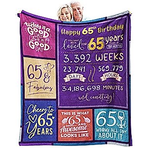 Dfaqehk 65th Birthday Gifts for Women or Men, Gifts for 65 Year Old Woman, 65 Birthday Gifts for Women, 65th Birthday Decorations for Women, 65 Birthday Decorations Throw Blanket 60 x 50 Inch