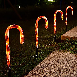 Christmas Candy Cane Lights,Solar Christmas Lights， Xmas Candy Cane Lamp Christmas Decorations， for Home Garden New Year Christmas Ornaments ，2pcs